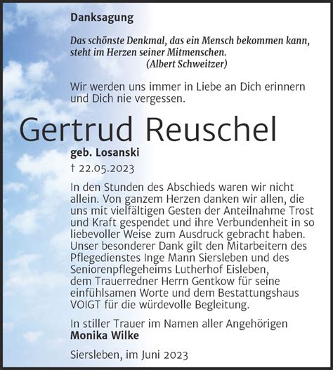 Traueranzeigen Von Gertrud Reuschel Abschied Nehmen De