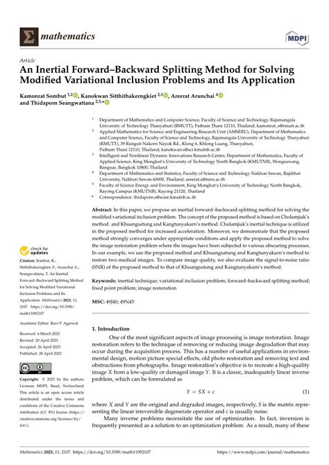 pdf an inertial forward backward splitting method for solving modified variational inclusion