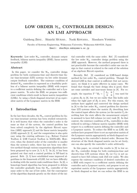 pdf low order h∞ controller design an lmi approach