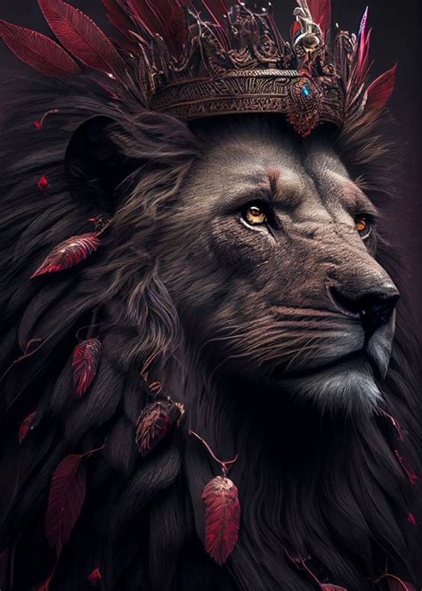 Black Lion King Or Red Art Poster Picture Metal Print Paint By Mk