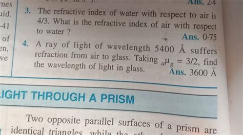 The Refractive Index Of Water With Respect To Air Is What Is The
