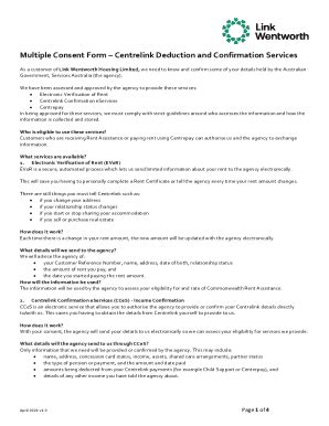 Fillable Online Multiple Consent Form Centrelink Deduction And