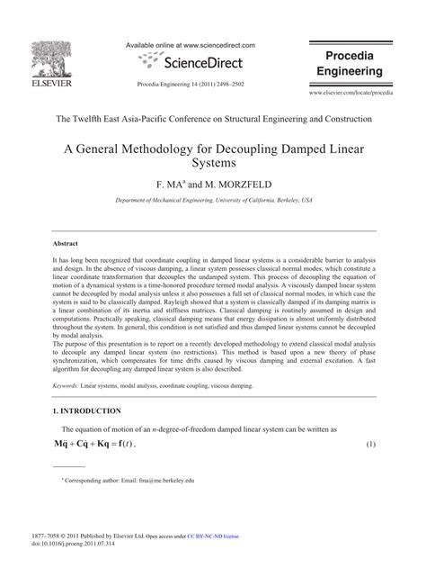 pdf a general methodology for decoupling damped linear systems