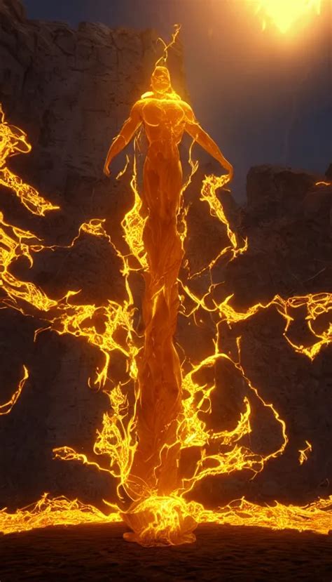 A God Made Of Golden Fire Octane Renderer Unreal Stable Diffusion