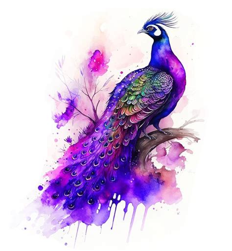 Increíble ilustración de pintura de acuarela de pavo real Vector Premium