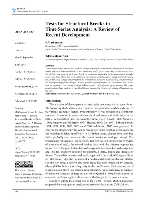 pdf tests for structural breaks in time series analysis a review of recent development