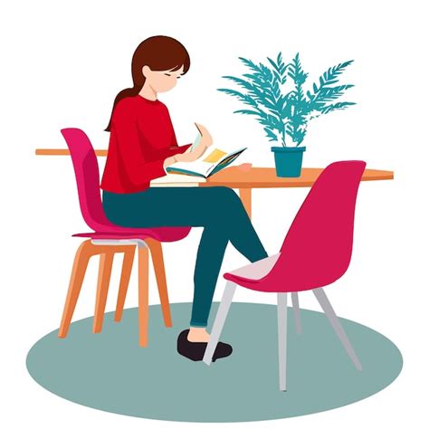 Ilustración vectorial de una mujer de dibujos animados leyendo un libro