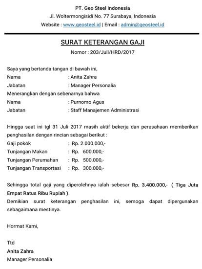 Contoh Surat Keterangan Penghasilan Karyawan Surat Pengunduran Diri