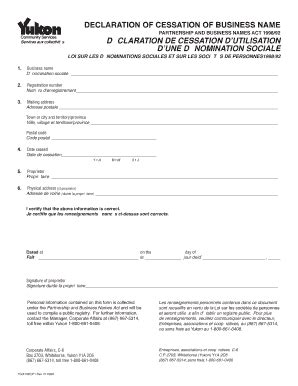 Fillable Online Declaration Of Cessation Of Business Name GGGG G