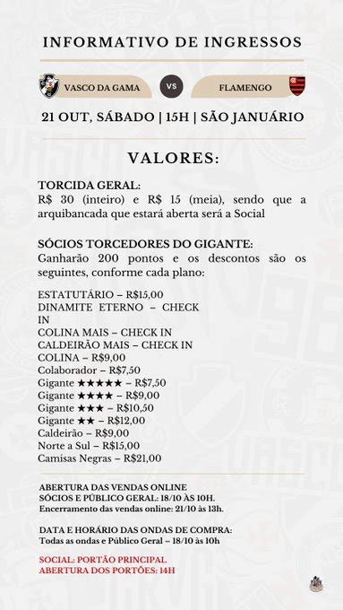 Feminino Informativo De Ingressos Para Vasco X Flamengo SuperVasco