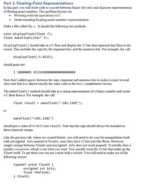 part 1 floating point representations in this part
