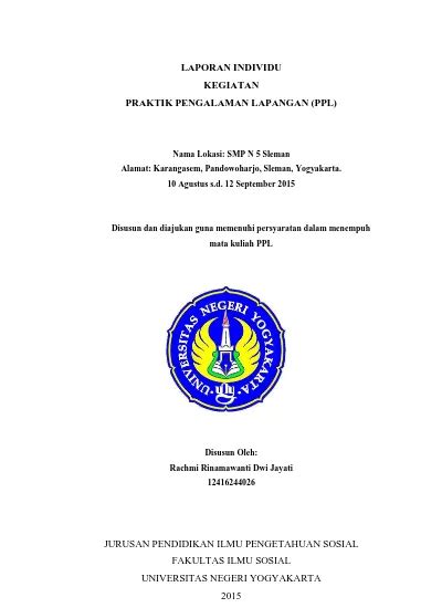 LAPORAN INDIVIDU KEGIATAN PRAKTIK PENGALAMAN LAPANGAN PPL