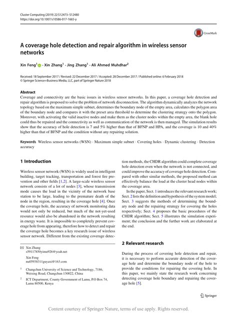 a coverage hole detection and repair algorithm in wireless sensor networks request pdf