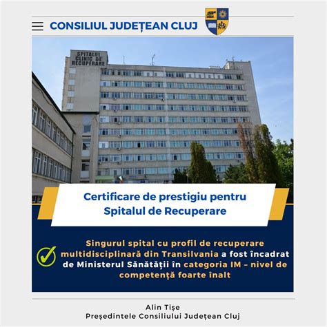 Certificare De Prestigiu Pentru Spitalul De Recuperare Din Cluj Napoca