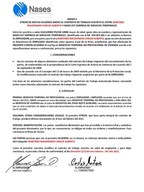 Anexo Clausulas Adicionales Contrato De Trabajo Actualizado Enero