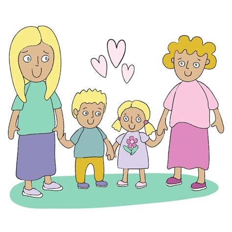 Zwei M Tter Sohn Und Tochter Cartoon Portr T Der Familie Mit Zwei