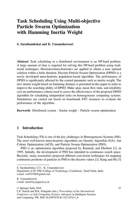 pdf task scheduling using multi objective particle swarm optimization with hamming inertia weight
