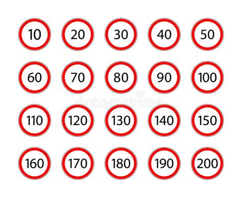 Señal De Velocidad Límite Para El Coche Conjunto De Señales De Tráfico