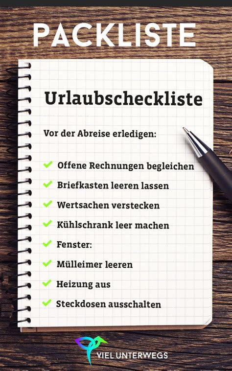 Packliste für den Urlaub optimierte Urlaubscheckliste für Reisen