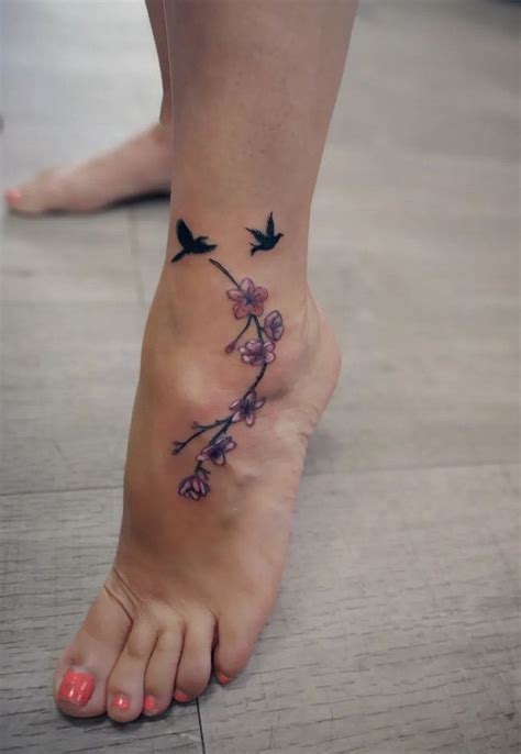 Cherry Blossom Ankle Tattoo Designs