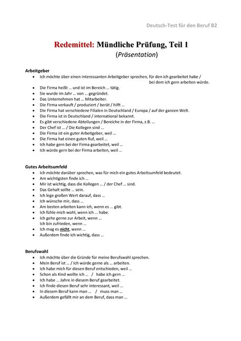 DTB B2 Redemittel Mündliche Prüfung Teil 1 Deutsch Test für den