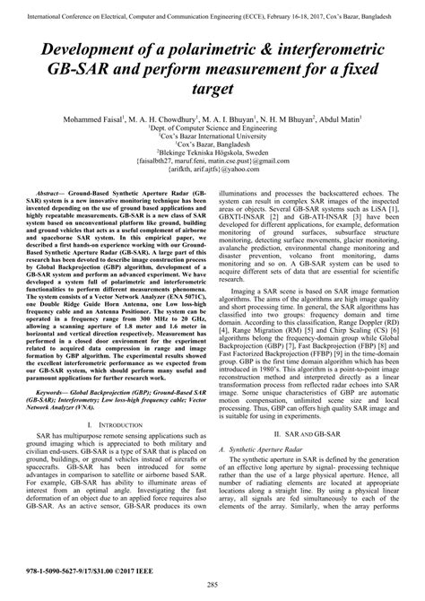 pdf development of polarimetric and interferometric gb sar and perform measurement for a fixed