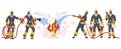 Premium Vector Firefighters Team Characters Rescue And Emergency