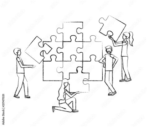 People Connecting Puzzle Pieces The Puzzle Vector Illustration Hand
