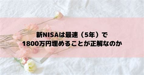 新nisaは最速（5年）で1800万円埋めることが正解なのか Moneyhub