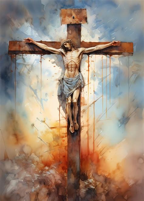 The Crucifix Is Painted With Watercolors