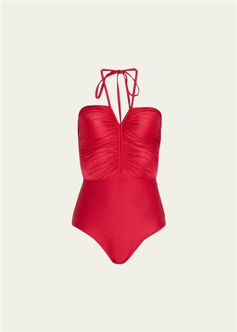 Zimmermann Clover Ruched Halter One Piece Swimsuit Bergdorf Goodman