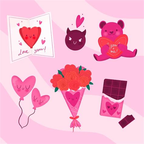 Dibujado a mano paquete de elementos de san valentín Vector Gratis