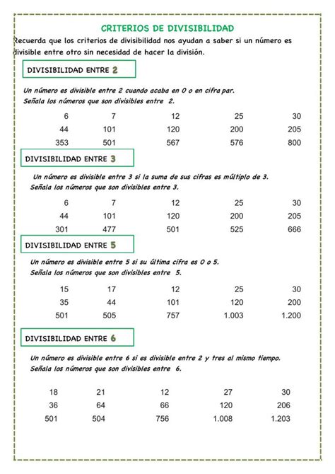Criterios De Divisibilidad Interactive Activity For
