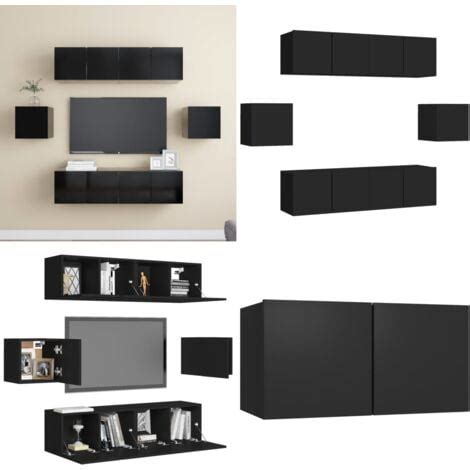 Ensemble de meuble TV 6 pcs Noir Bois d ingénierie ensemble de meuble