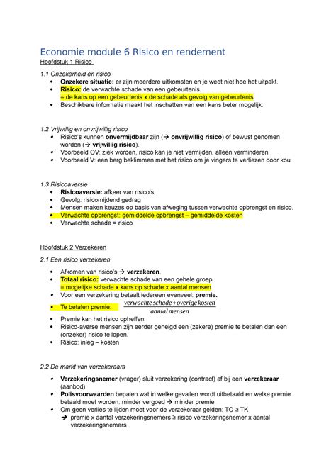 Economie Module 6 Risico De Verwachte Schade Van Een Gebeurtenis