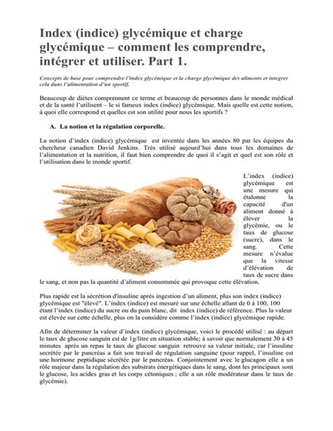 Index glycémique et charge glycémique