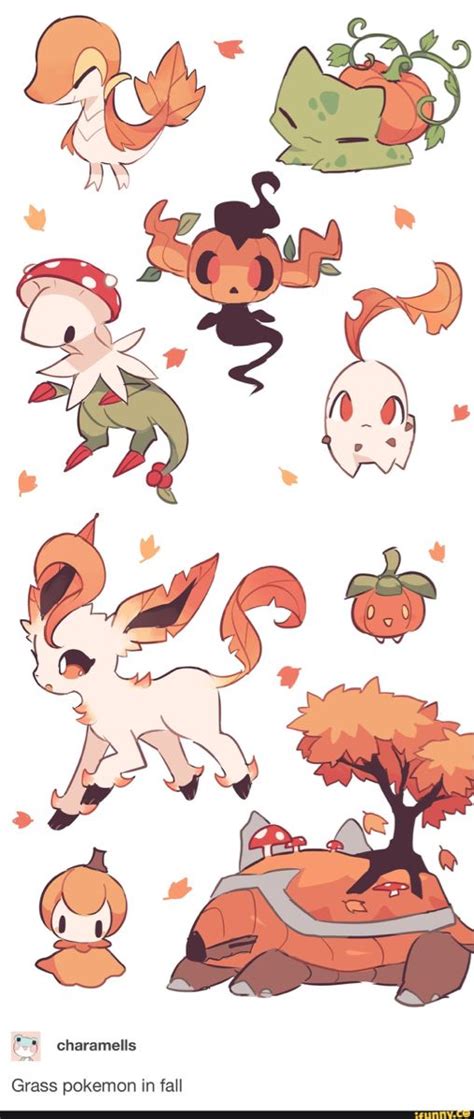 Grass Pokémon in Fall by charamells on Twitter Cute pokemon pictures