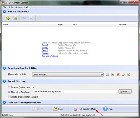 how to batch split pdf files based on content with hot directory mode by using a pdf content