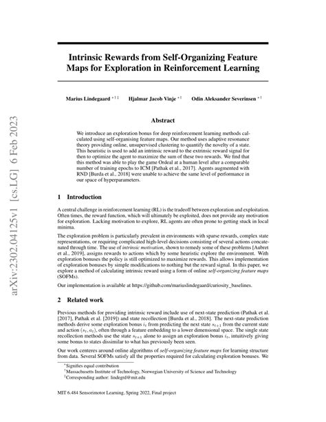 pdf intrinsic rewards from self organizing feature maps for exploration in reinforcement learning