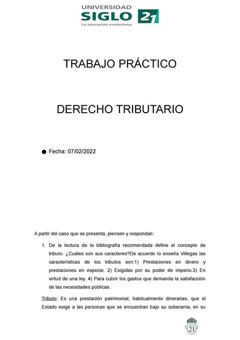 TP1 Tributario Trabajo Practico Nuevooooos TRABAJO PRÁCTICO