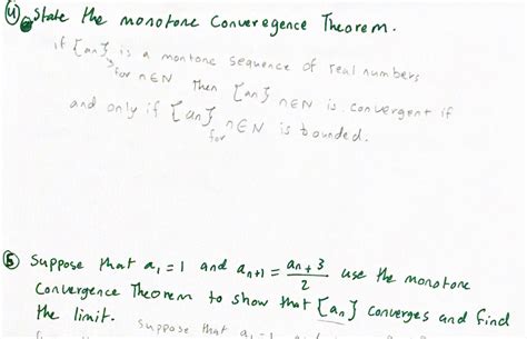 solved state the monotone converegence theorem if [an] is a