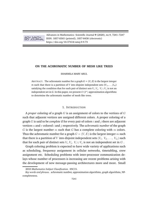 pdf on the achromatic number of mesh like trees