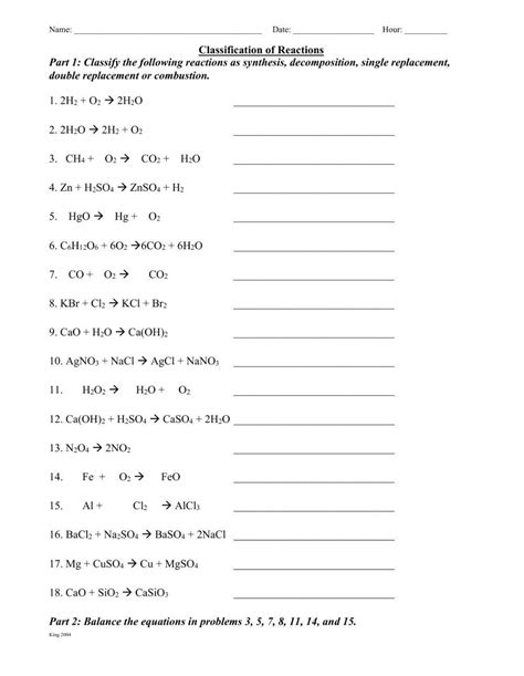 Classification Of Reactions Worksheet Live Worksheets Worksheets