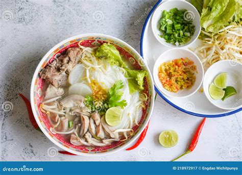 Noodle Soup Bowl Thai Rice Vermicelli Noodle With Spicy Soup And Fresh