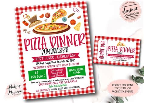 Pizza Dinner Flyer Editable Pizza Fundraiser Invitation Pto Pta