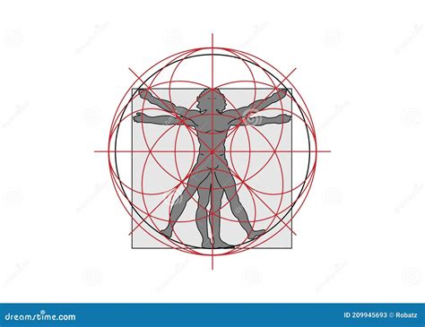 Sacred Geometry Symbol The Vitruvian Man Detailed Drawing On The