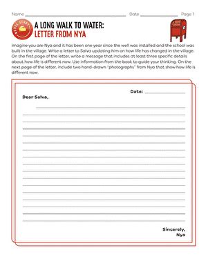 Novel Study A Long Walk To Water Letter From Nya Worksheet