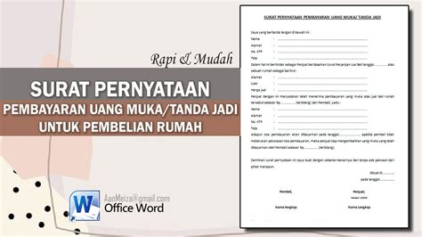 Surat Pernyataan Pembayaran Uang Muka Atau Tanda Jadi Untuk Pembelian