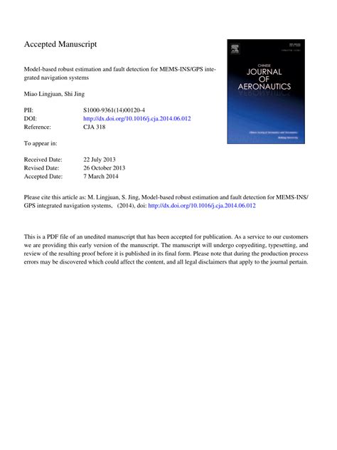 pdf model based robust estimation and fault detection for mems ins gps integrated navigation