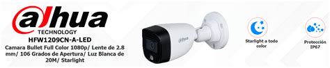 DAHUA HAC HFW1209CN A LED Cámara Bullet Full Color 1080p Lente de 2